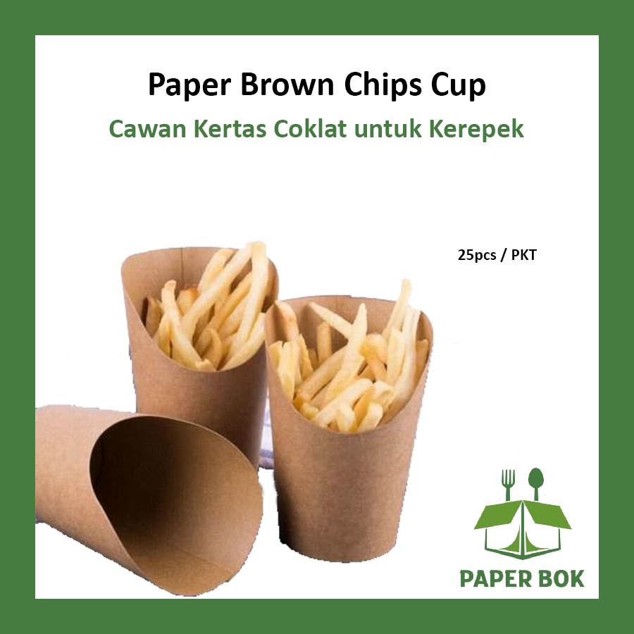 Cawan Kentang Goreng [25pcs] Paper Brown Chips Cup / French Fries Cup ...