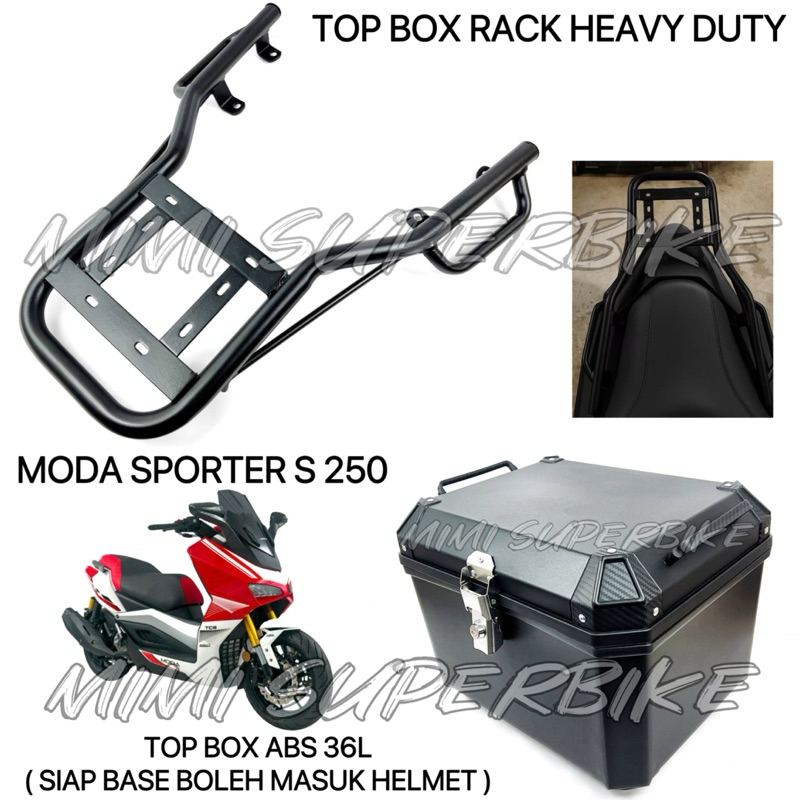 MODA SPORTER S 250 MONORACK HEAVY DUTY & TOP BOX ABS 36L BLACK SPORTERS ...