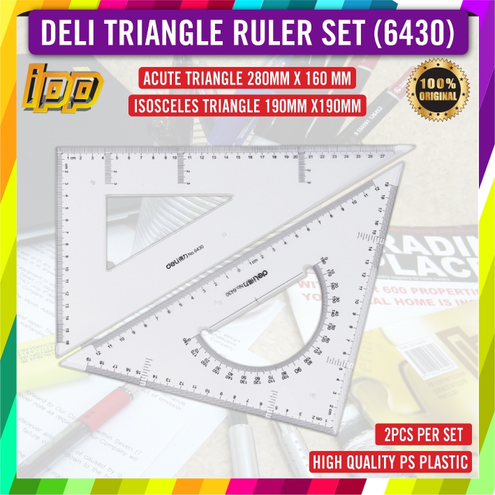 Deli Triangle Ruler Set 28CM / Transparent Plastic Set Square Metric ...