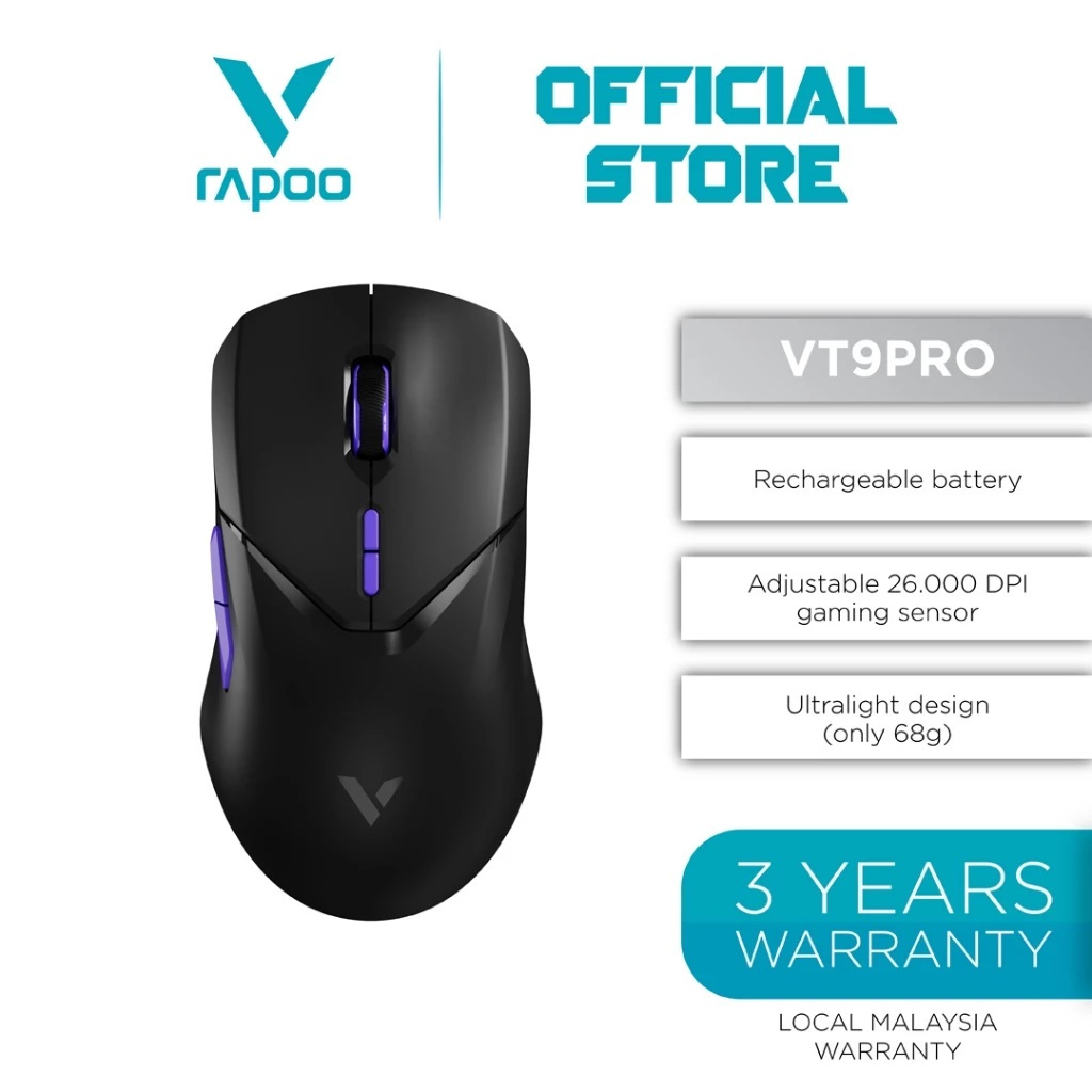 Rapoo VT9PRO Wired/Wireless Lightweight Optical Sensor Gaming Mouse / 4K Wireless gaming / 8K ...