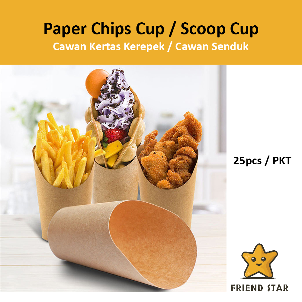 Cawan Kentang Goreng [25pcs] French Fries Cup / Paper Brown Chips Cup ...