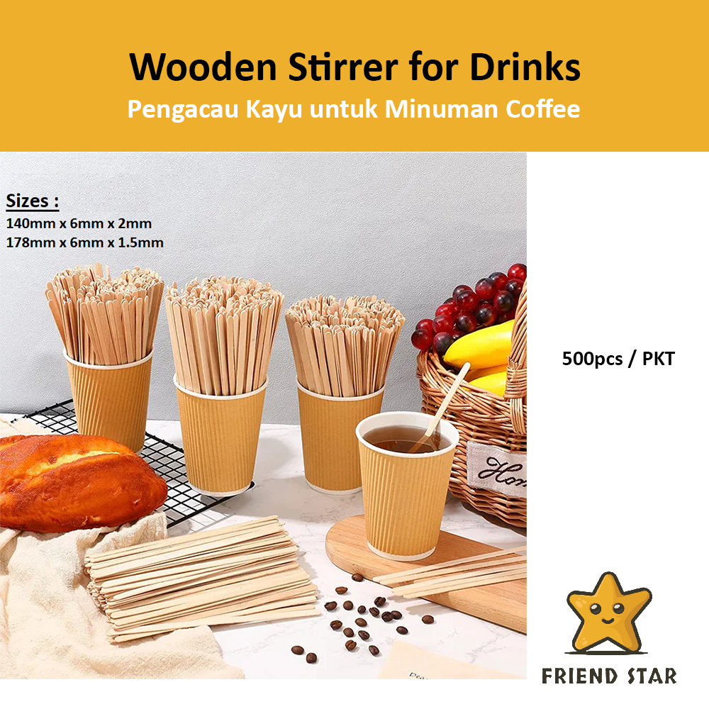Pengacau Minuman Kayu [500pcs] [2 Sizes] 140mm 178mm Wooden Coffee ...