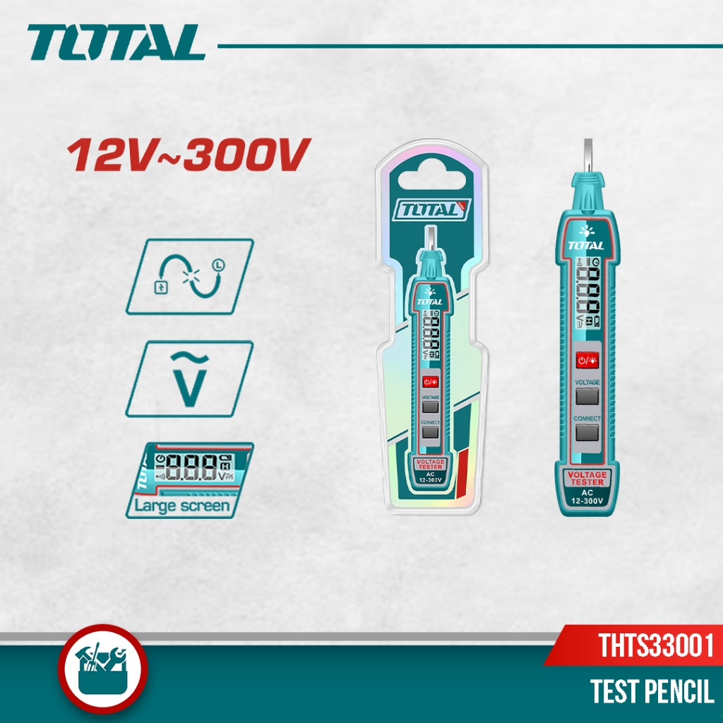 TOTAL LCD Test Pencil (AC 12-300V) Sound & Light Alarm + Auto Power Off ...