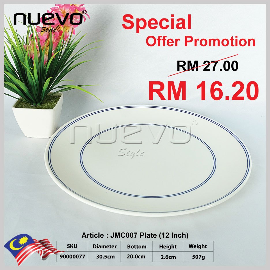 [SPECIAL OFFER] 12 Inch Blue Line Melamine Round Dinner Plate 蓝线圆形餐盘 ...