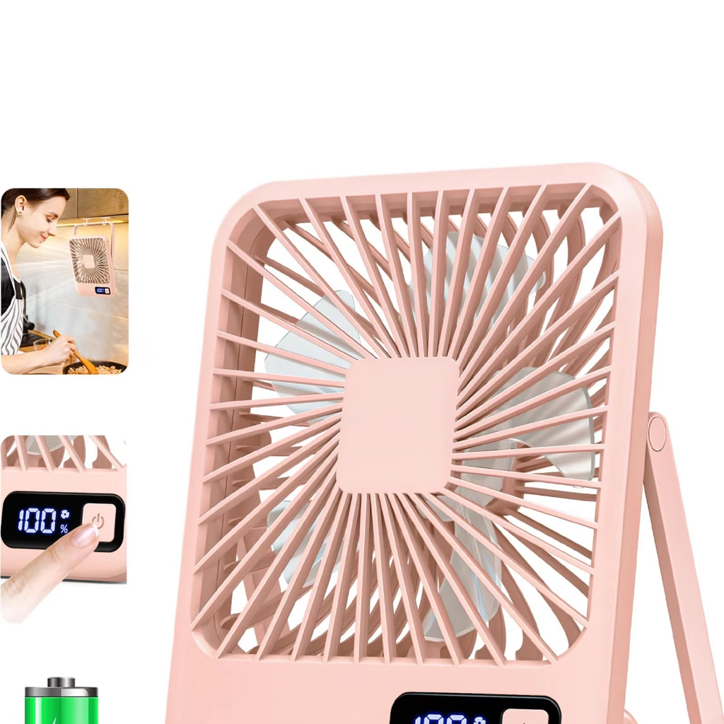 Portable USB Rechargeable Desk Fan – 180° Tilt, Folding Design, 5-Speed ...