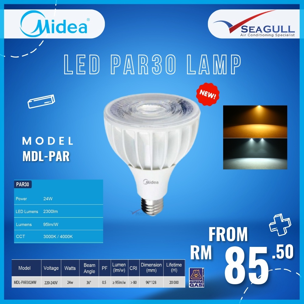 MIDEA LED PAR30 24W 3000K / 4000K LAMP | LAMPU PAR (2 YEARS WARRANTY ...