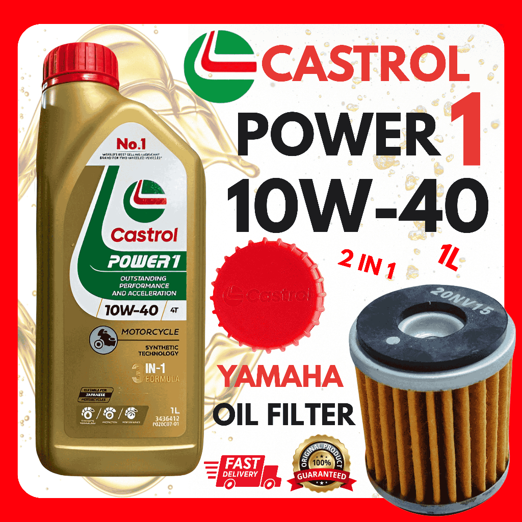 CASTROL POWER 1 10W-40 AND YAMAHA OIL FILTER FULL SET OR SINGLE ...