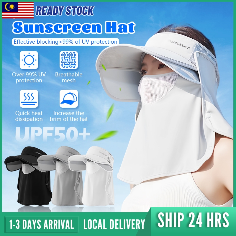 Outdoor Sunscreen Hat With Face Mask Summer Sun Hat Topi Pantai Wanita ...
