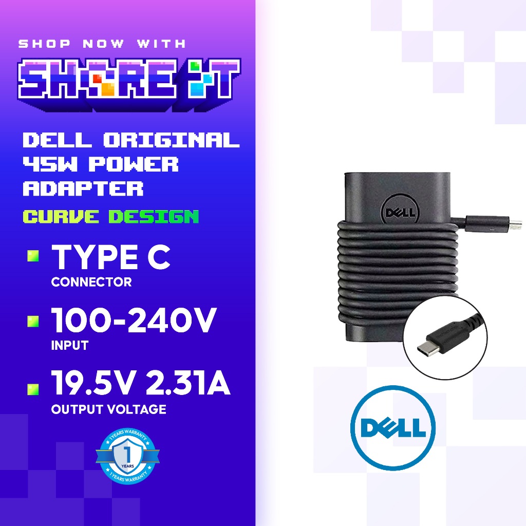 DELL Original Curve Design Connector: Type C Power Adapter (45W/19.5V/2 ...