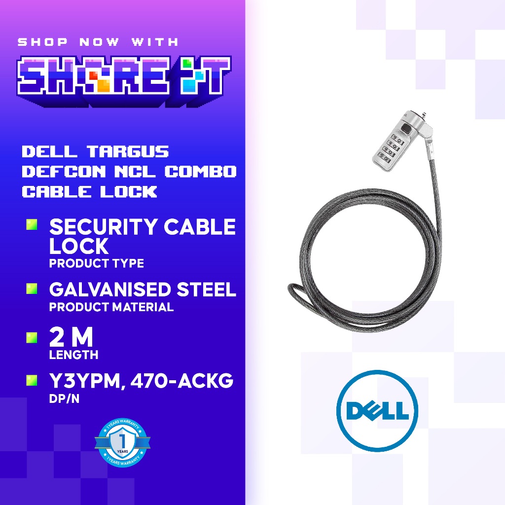 Dell Targus Defcon NCL Combo Cable Lock P/N: Y3YPM | Shopee Malaysia