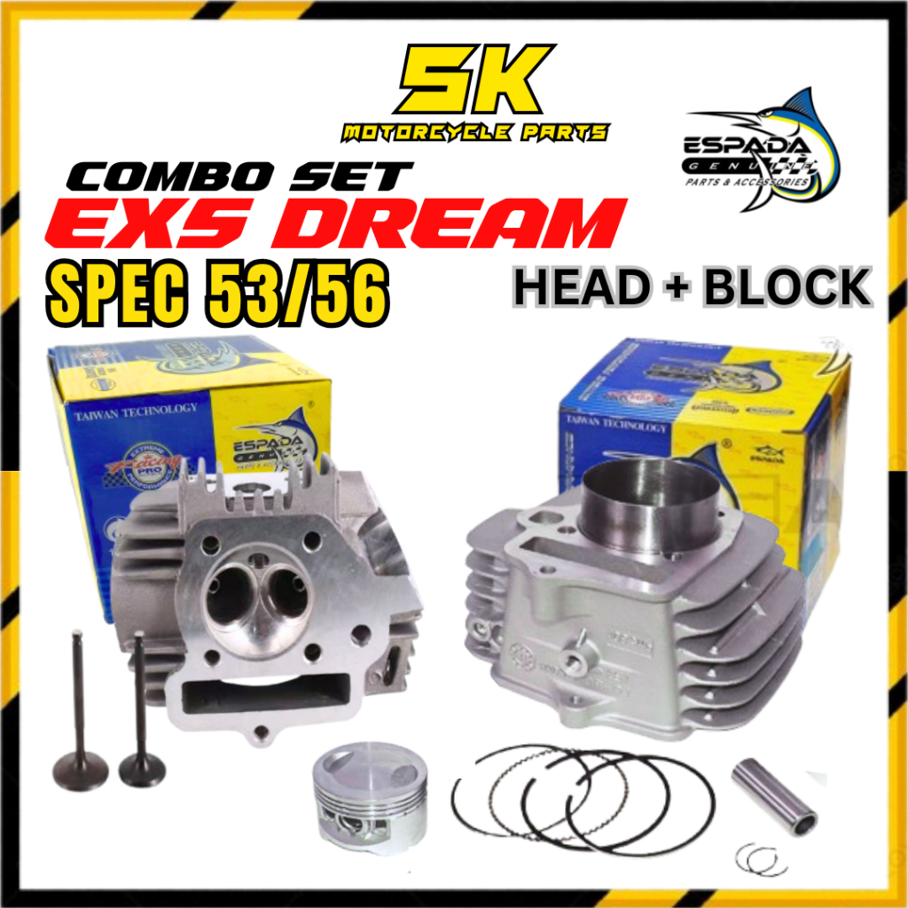 Block + Head Racing Ex5 Dream Espada Combo Set 53mm 56mm BLOK EX5 WAVE100 HEAD 23/27 24/28 ...