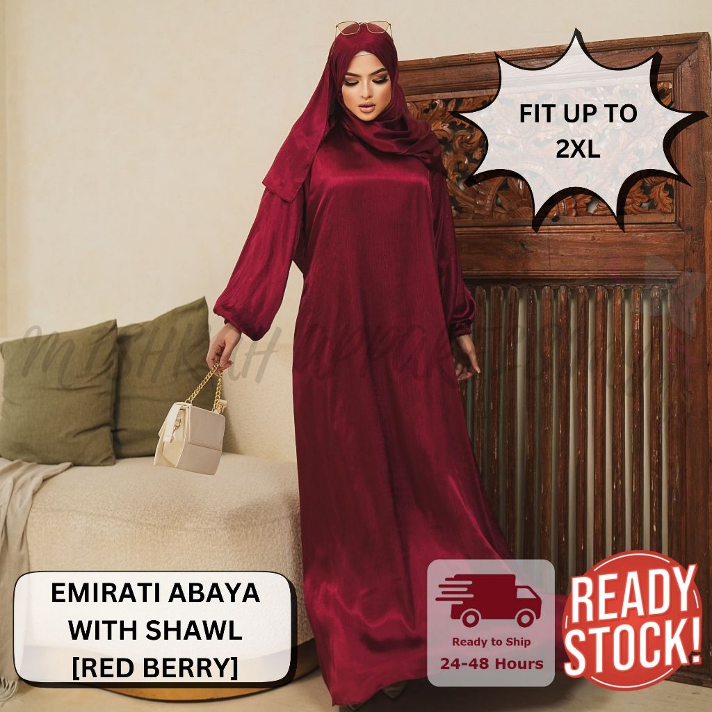 ★Mishkah Apparels★ Red Berry EMIRATI ONE SET Abaya with shawl - Emirati ...