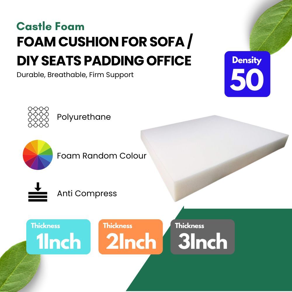 CastleFoam 50D High Density 1-3 Inch Square Foam Cushion Sofa Seat ...
