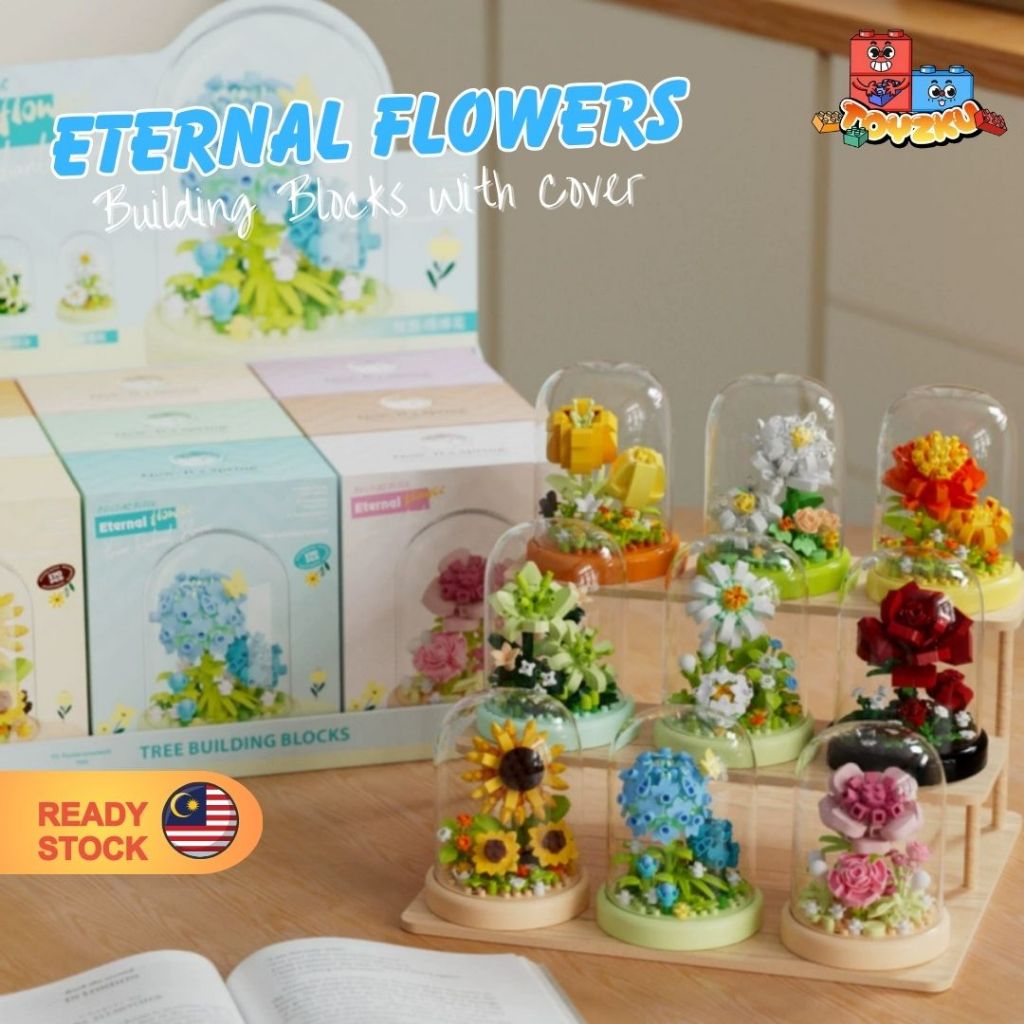CLC Eternal Flower Building Blocks With Cover Mini Brick Sunflower Rose ...
