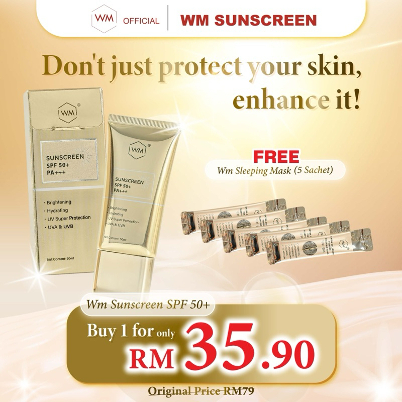 [East Malaysia] Wm Sunscreen SPF 50+ PA+++50ML Free 5 sachets sleeping ...