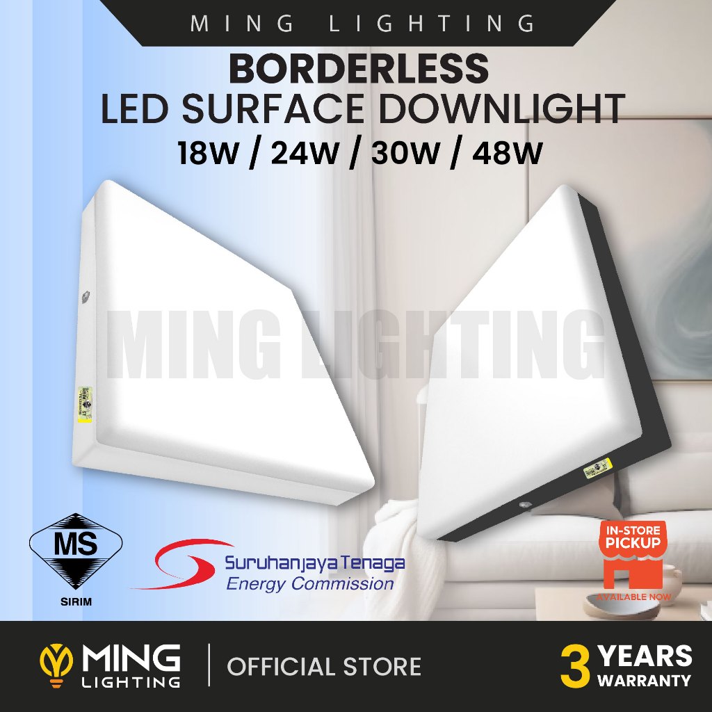 Square LED Borderless Surface Downlight 18W 24W 30W 48W Black White ...