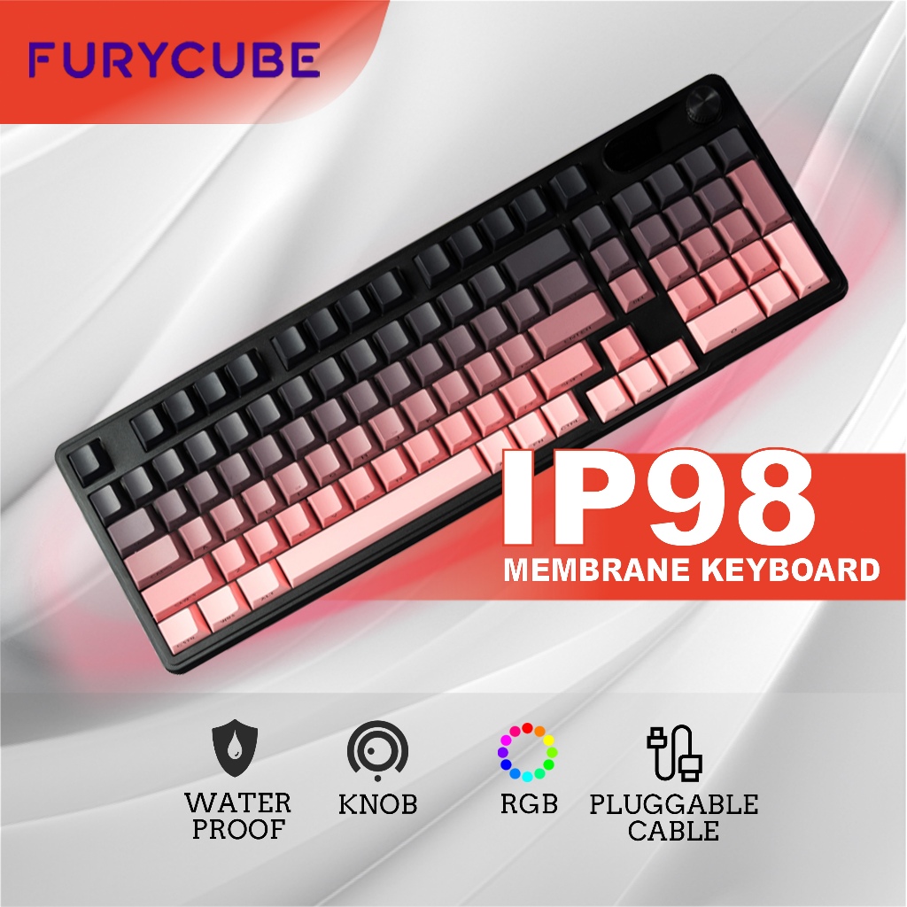 FURYCUBE IP98 Membrane Keyboard Waterproof Gradient Keycaps Mechanical ...