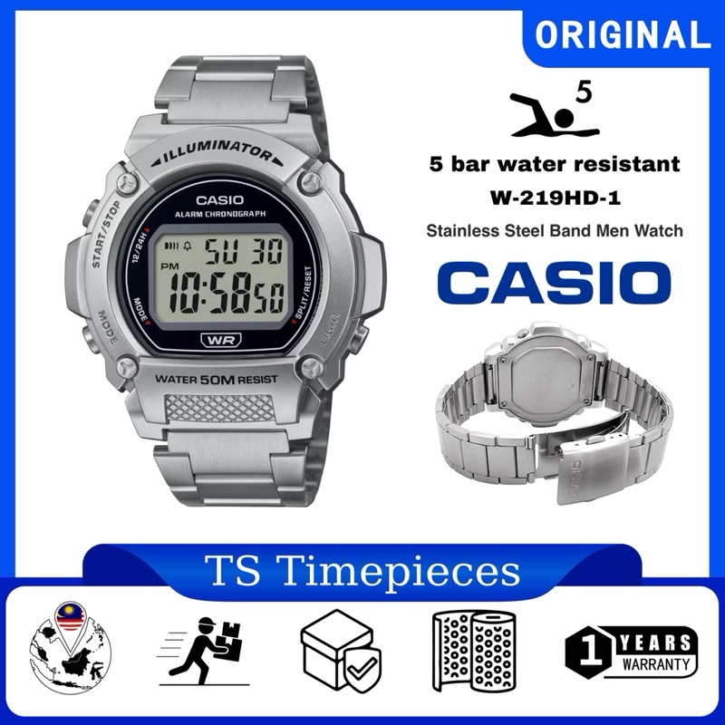 CASIO W-219HD Stainless Steel Band Digital Men Watch W-219HD-1A / W ...