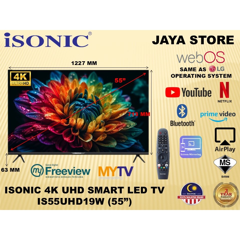 Isonic 55" 4K Smart UHD Led TV IS55UHD19W (Powered By Web Os Hub ...