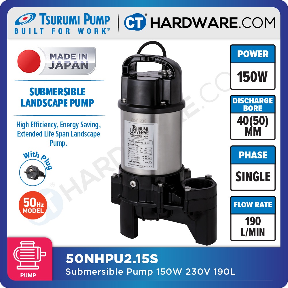 TSURUMI 50NHPU215S SUBMERSIBLE PUMP 150W | 230V | 190L/M | 5.7M/H 2 ...