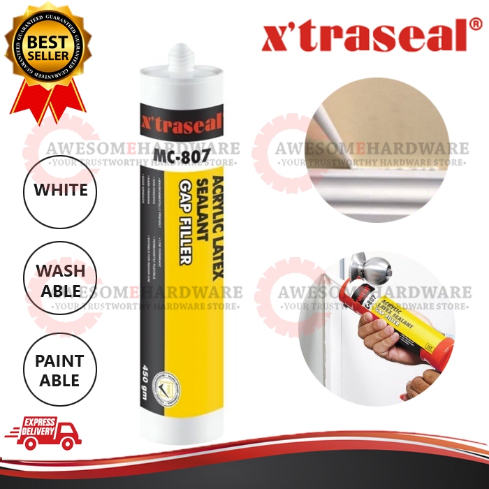 (WHITE) X'TRASEAL MC-807 PAINTABLE ACRYLIC LATEX SEALANT SILICONE GAP FILLER 450G XTRASEAL WALL ...