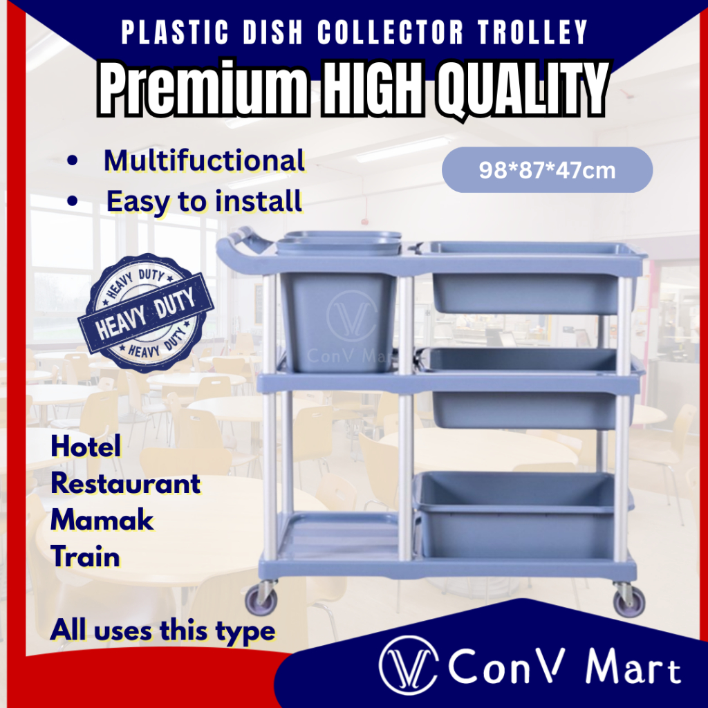 3 Tier Plastic Dish Collector Trolley Food Court Mamak Cleaning Plate ...