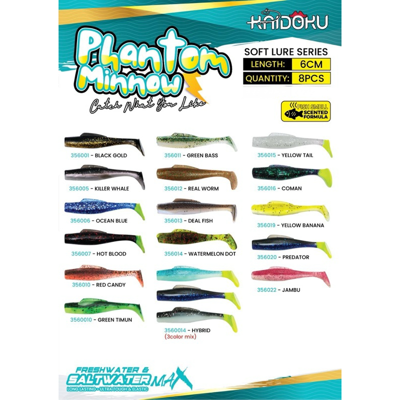 KAIDOKU PHANTOM MINNOW SOFT PLASTIC 6CM & 8CM (6PC/8PC) | Shopee Malaysia