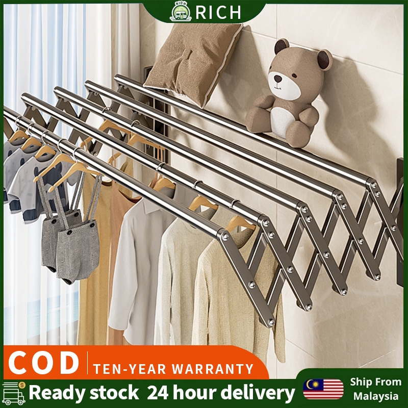 【JM-YU】4/5 BAR 1.2-2M Retractable Cloth Hanger Stainless Steel Ampaian ...