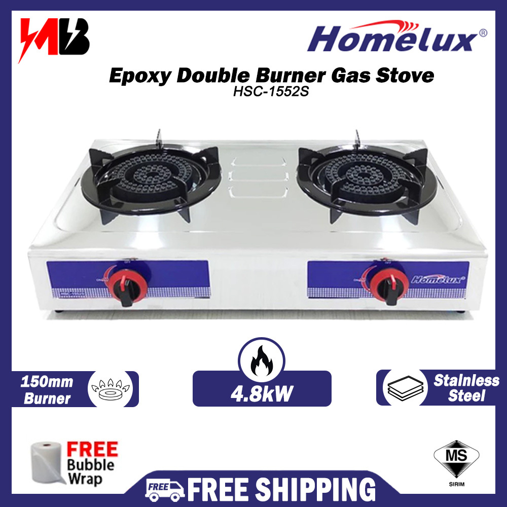[NEW] Homelux 4.8kW Epoxy Double Burner Stainless Steel Gas Stove HSC ...