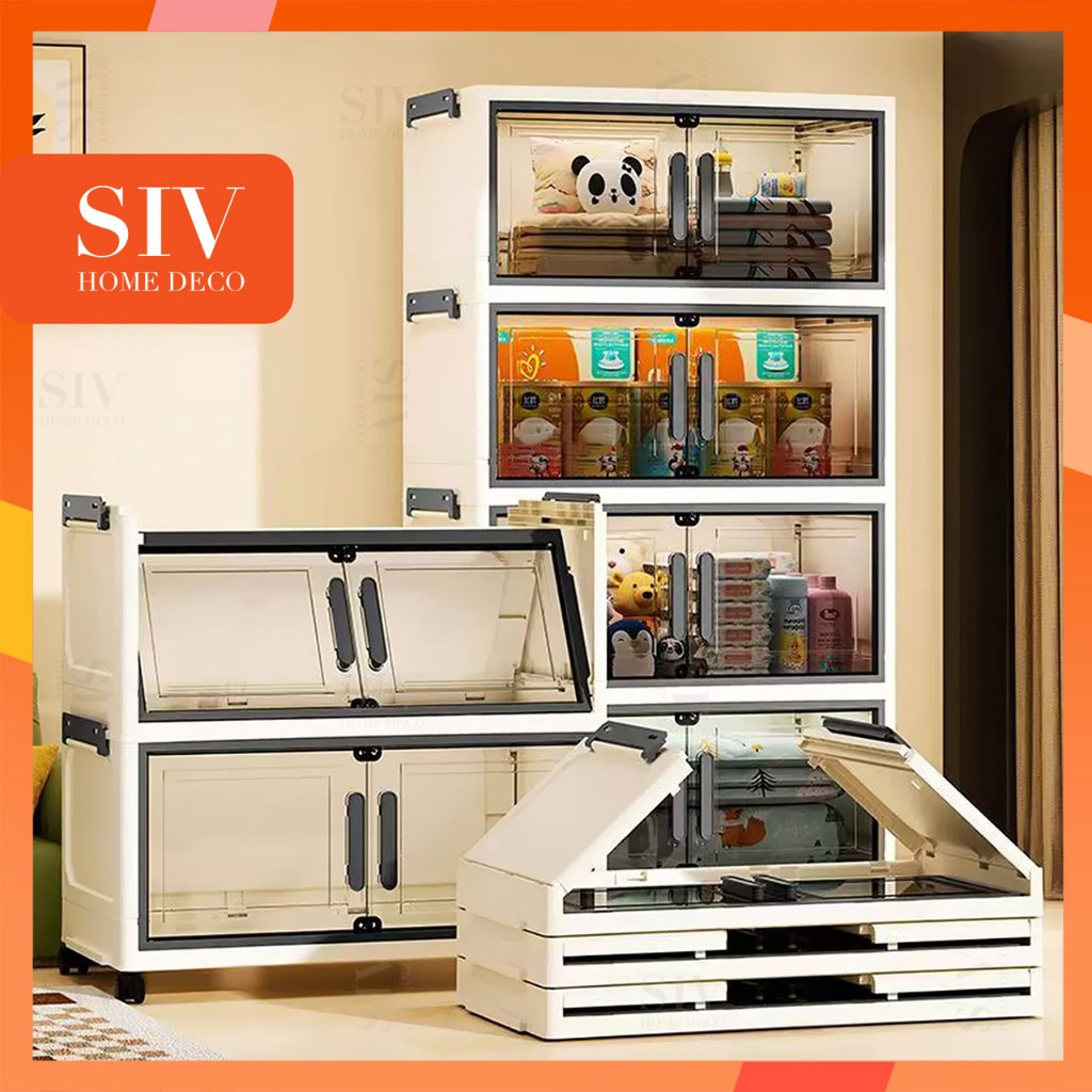 SIV 38cm/52cm Foldable Multi-Layer Storage Box Cabinet Plastic ...