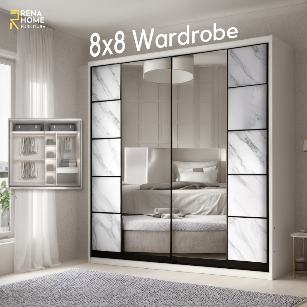 [FREE INSTALLATION] 8ft x 8ft Wardrobe | Almari Baju | Sliding Door ...