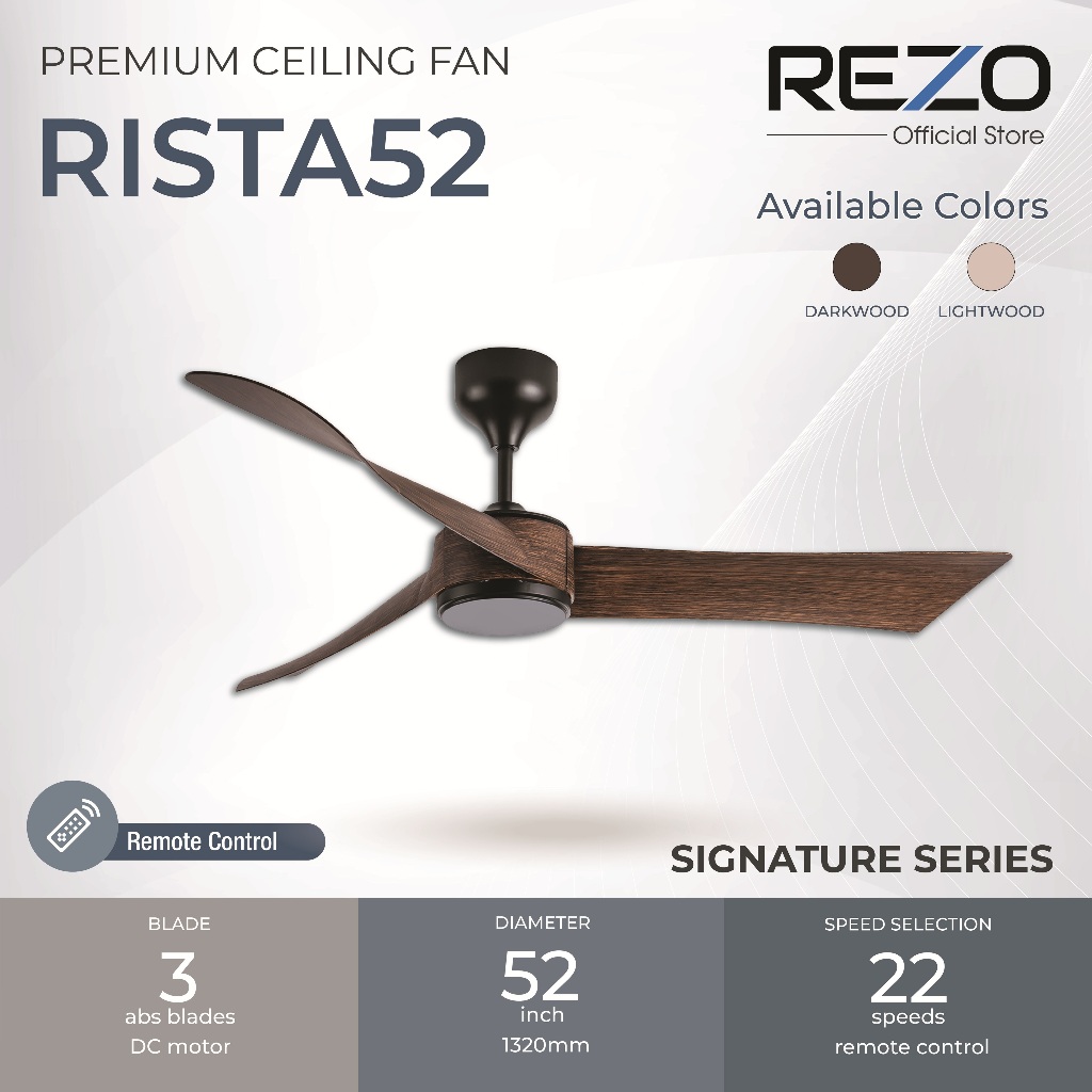 REZO Signature Series 52" 3 Blades DC Motor Ceiling Fan With Remote ...