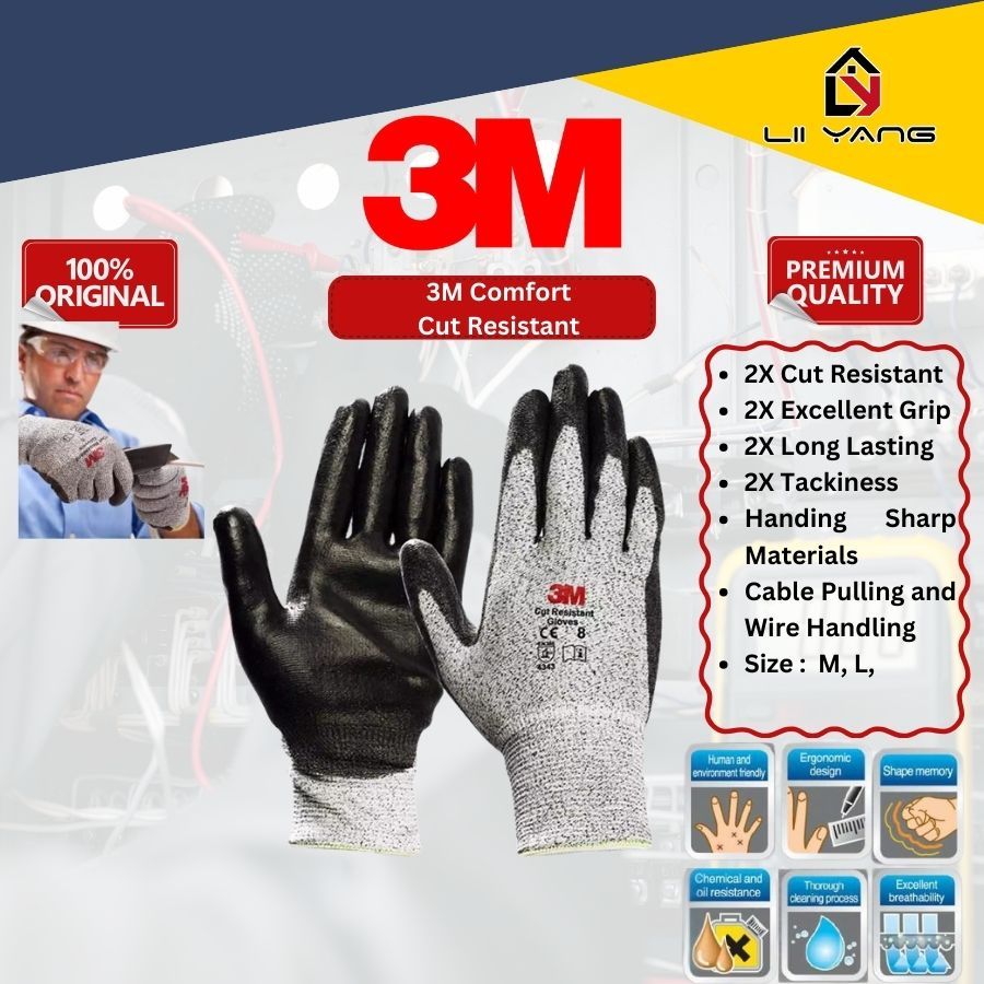 [Original] 3M Cut Resistant Comfort Grip Gloves 3M Safety Glove Cut ...