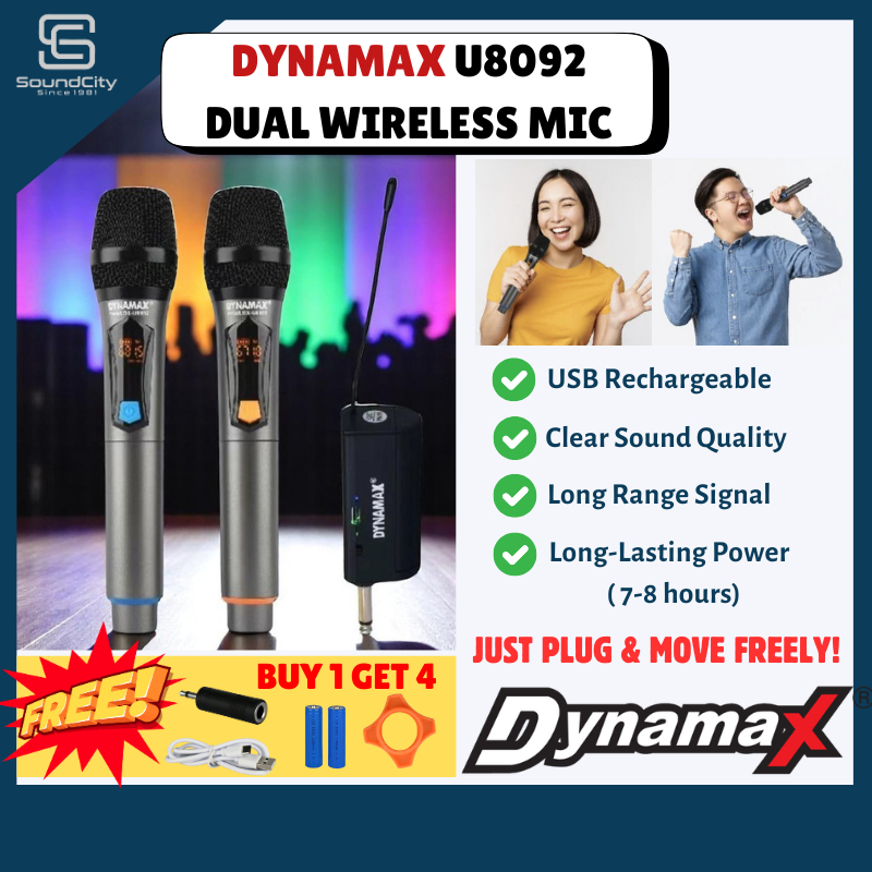 DYNAMAX U8092 UHF 2 Microphone Wireless Karaoke Mic Professional ...