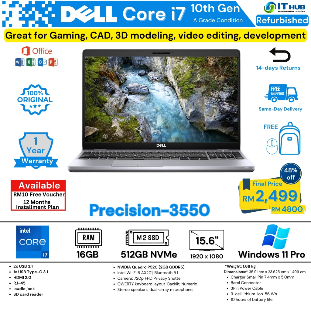 Dell Precision 3550 - 5540 Core i7 10thgen 15.6"inch FHD, Windows 11Pro ...