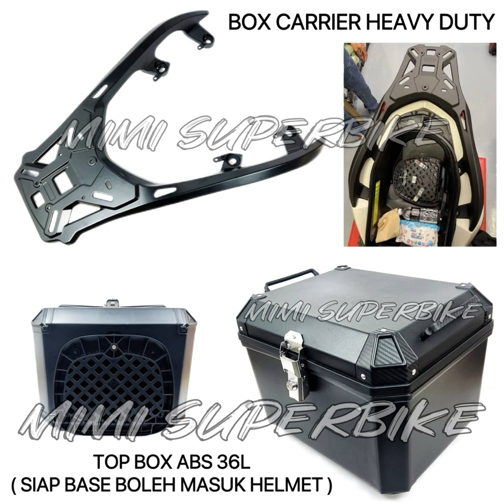 YAMAHA XMAX250 XMAX300 V1 V2 BOX CARRIER HEAVY DUTY & TOP BOX ABS 36L ...