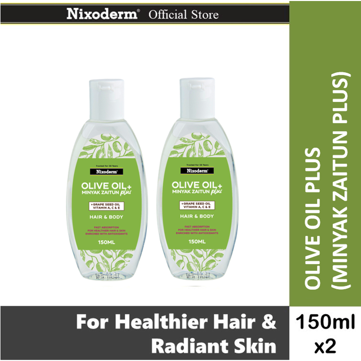 New - Nixoderm Olive Oil Plus - Minyak Zaitun Olus (150ml x 2) | Shopee ...