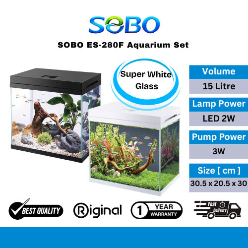 SOBO ES-280F Black / White Super Crystal Clear Glass Fish Aquarium Set ...