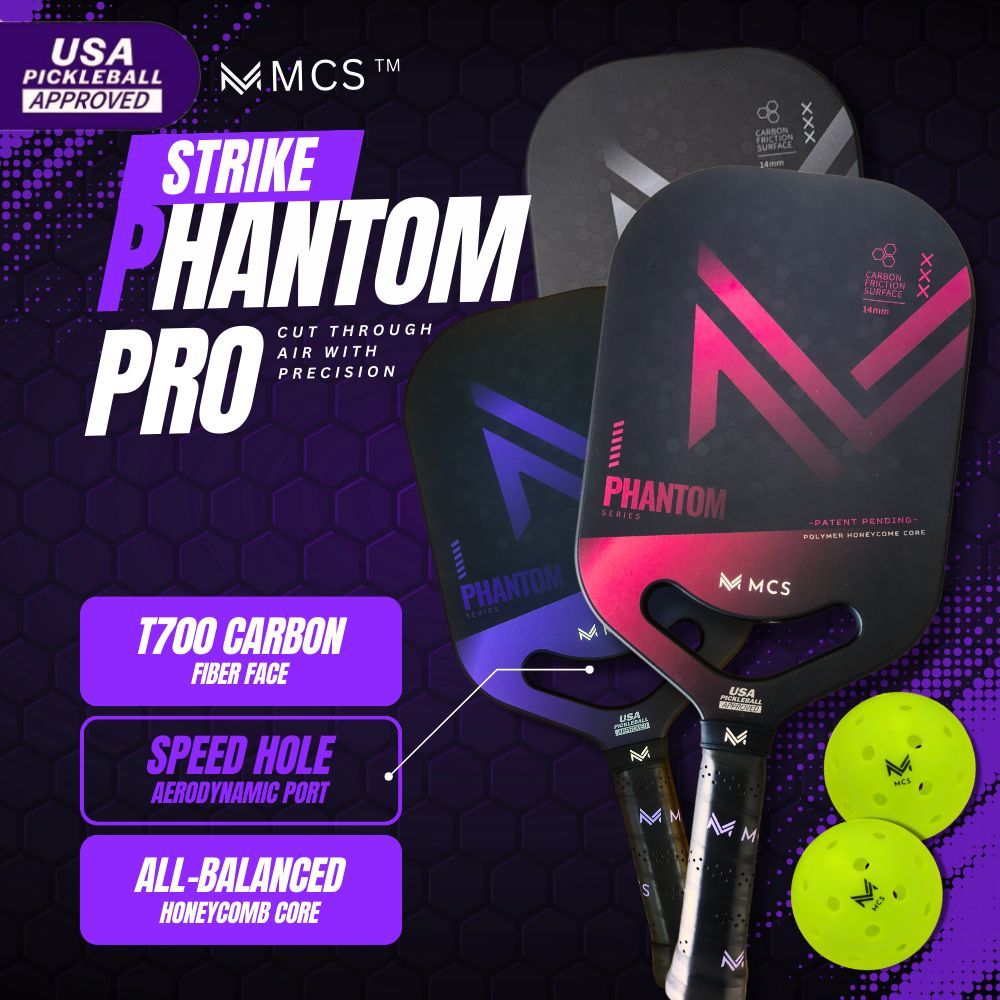 Raket Pickleball MCS PHANTOM PRO – Hot Pressing | 14mm Fleksibiliti Tinggi | T700 Carbon ...