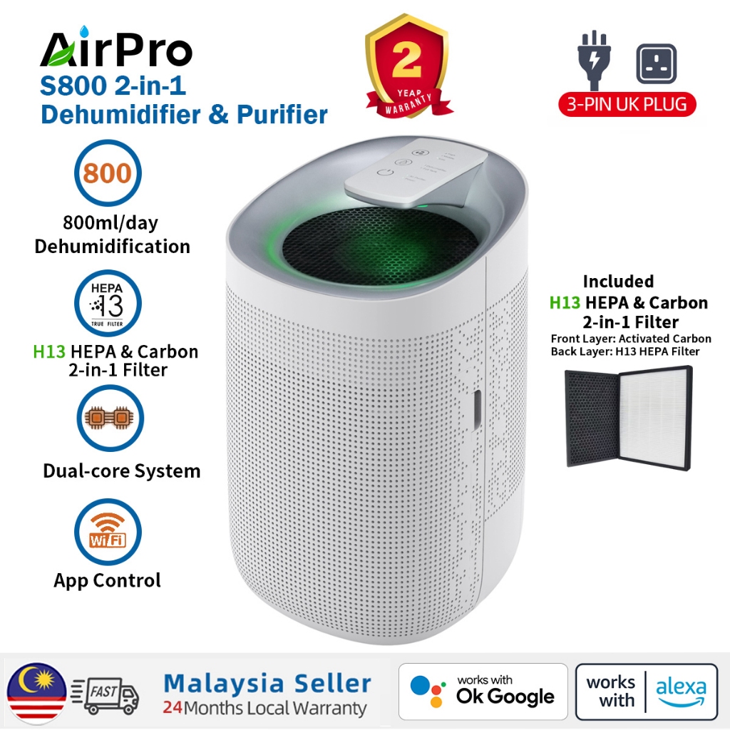 【2-in-1 Filter Included】AirPro S800 Dehumidifier & Purifier 2-in-1 ...