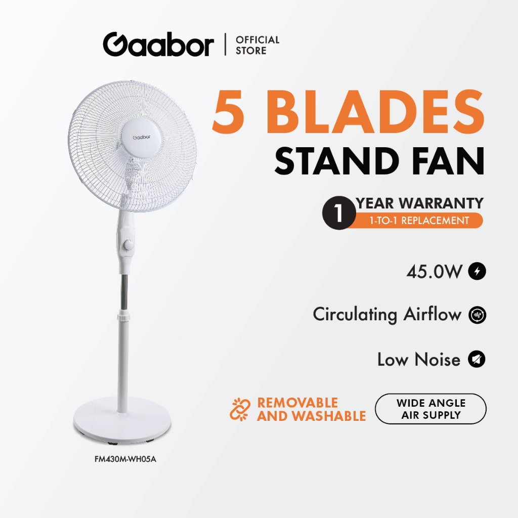 Gaabor Fan 45W 3 Speed Adjustment Quiet Lightweight Low Noise Stand ...