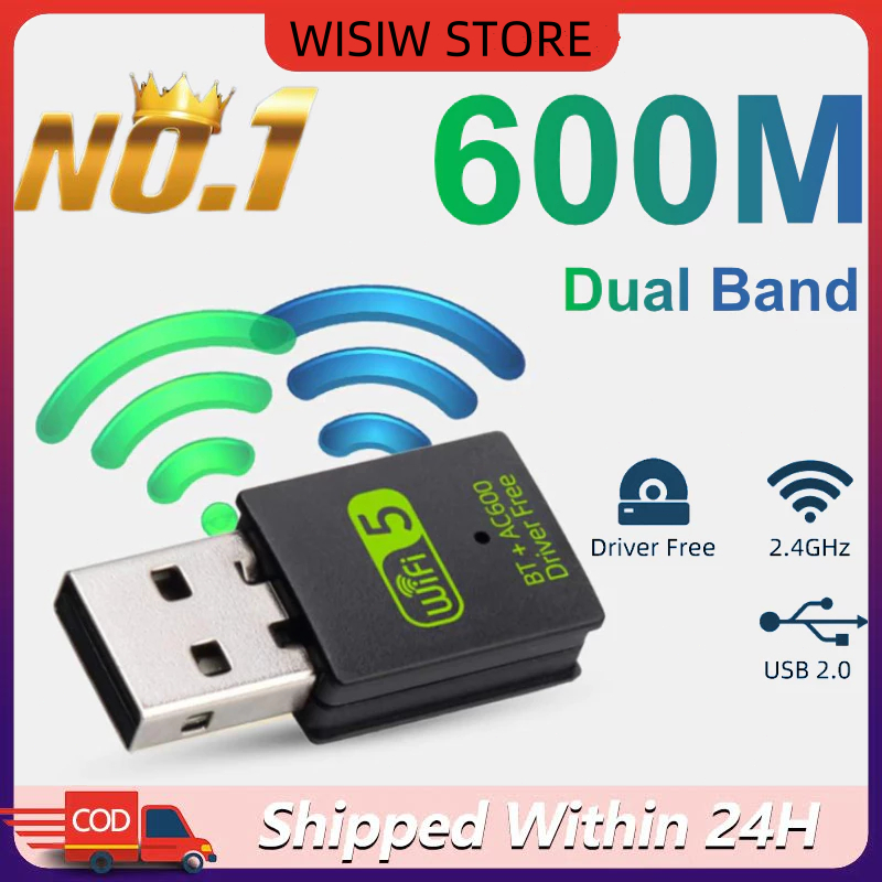 2 in 1 USB WiFi 5 Bluetooth Adapter 600Mbps Dual Band 2.4G 5GHz Network ...