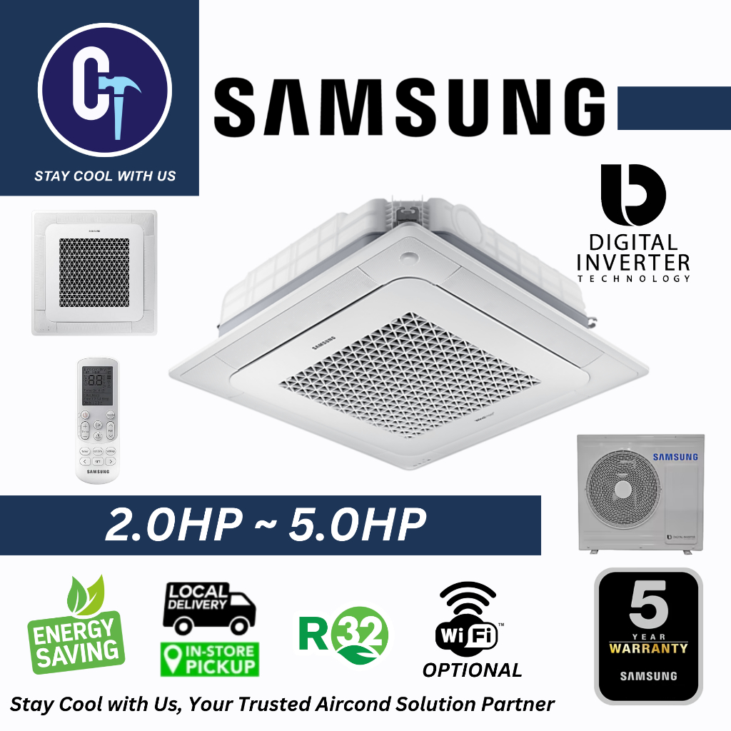 SAMSUNG R32 Windfree 4 Way Inverter Ceiling Cassette Air Conditioner (2 ...