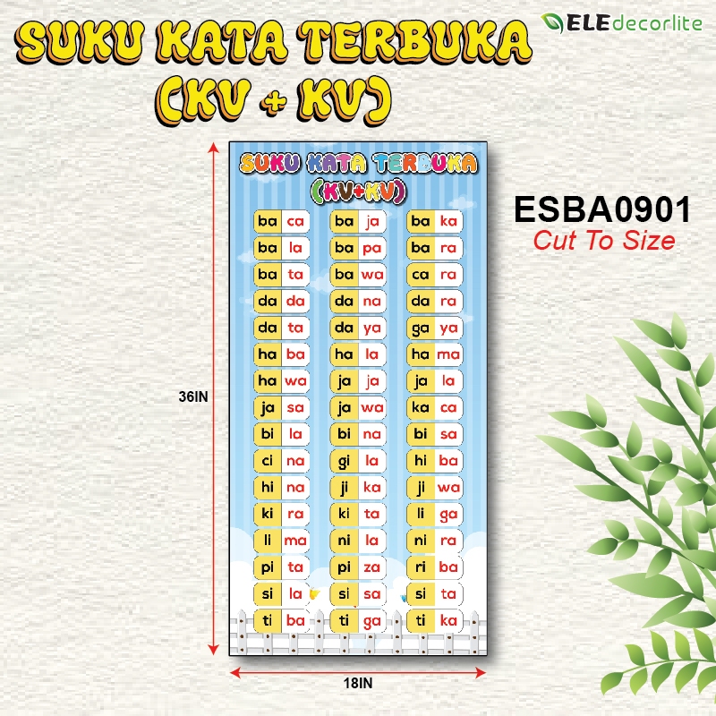 READY STOCK 1.5ft x 3ft POSTER SUKU KATA KV+KV HURUF BAHASA MELAYU ...
