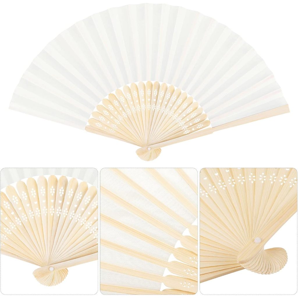 Putih Kain/Paper Kipas Tangan White Hand Fan Bamboo Kayu Fold Wedding ...