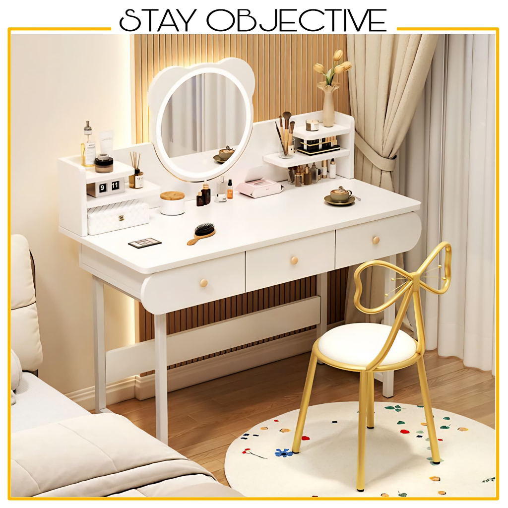 Dressing Makeup Table LED Mirror Modern Dressing Cosmetic Desk Storage ...