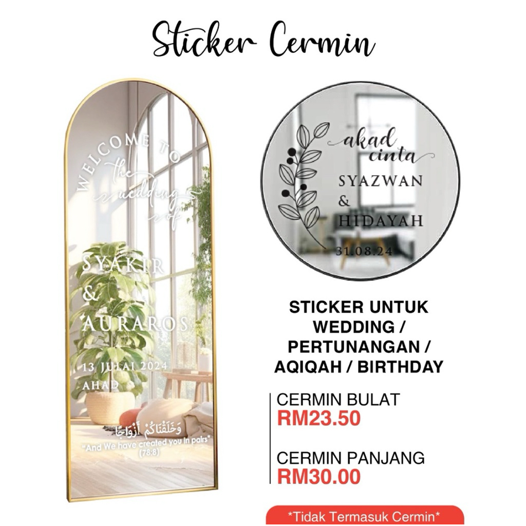 [RM19.90 PROMO STICKER CERMIN] STICKER CERMIN , Cutting Sticker, Cermin ...