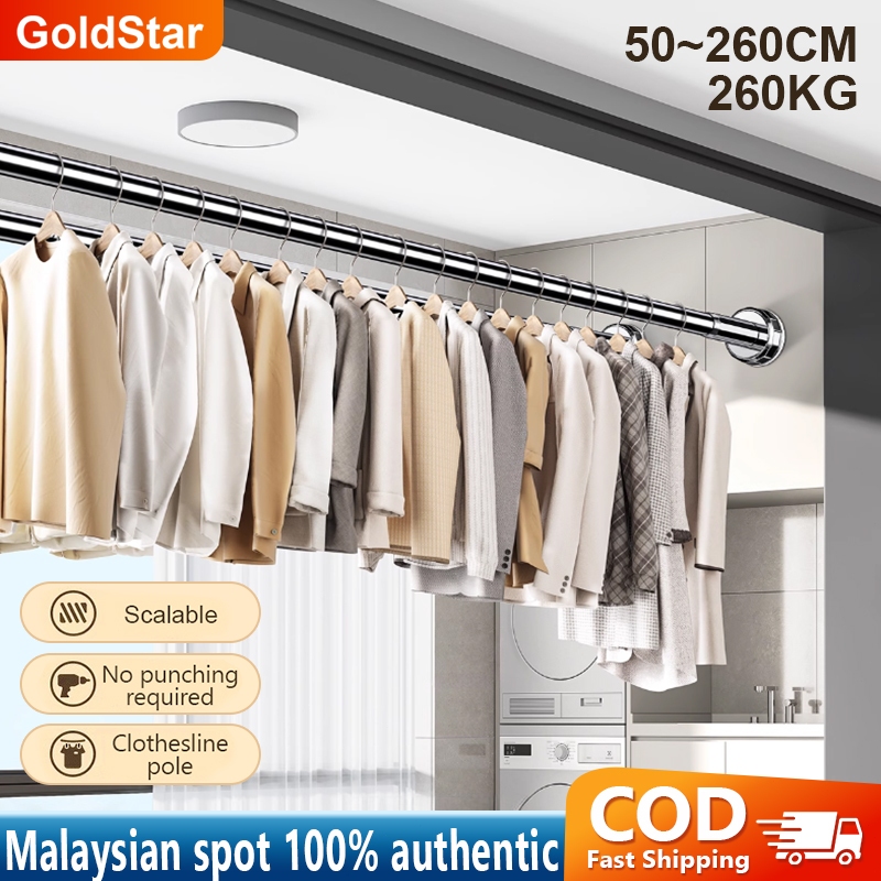 Adjustable Rod Stainless Steel Clothes Drying Rack No-Drill Besi ...
