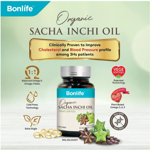 Bonlife Organic Sacha Inchi Oil 500mg 印加果油植物软胶囊 (60 Vege Softgels ...