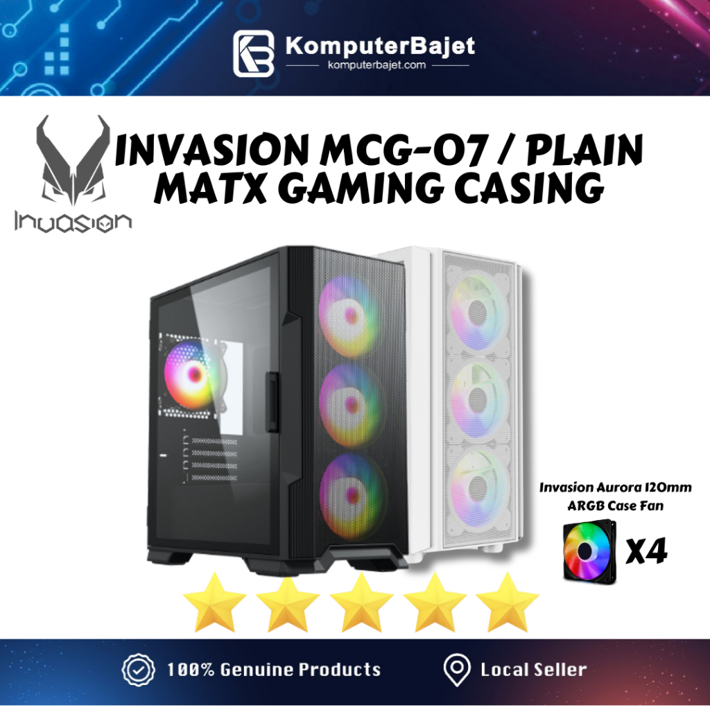 INVASION MCG-07 WHITE / PLAIN BLACK MATX CASE ARGB FAN CASING GAMING PC ...
